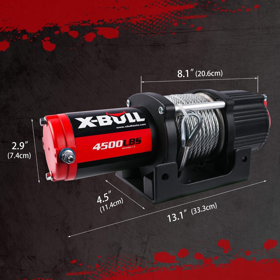 X-BULL Electric Winch 4500LBS 12V Steel Cable Towing Truck Off-Road ATV ...