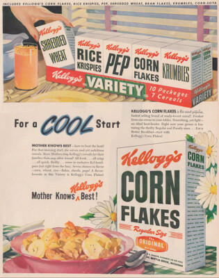 1948 Kelloggs Corn Flakes: For a Cool Start, Variety Vintage Print Ad ...