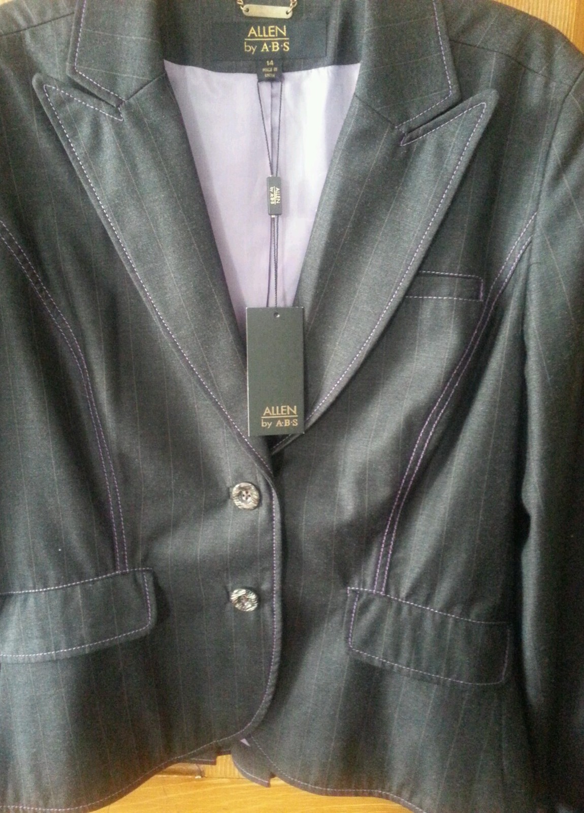 ALLEN BY A.B.S. PIN STRIPED CHARCOAL JACKET SZ. 14 NWT RETAIL $280.00 ...