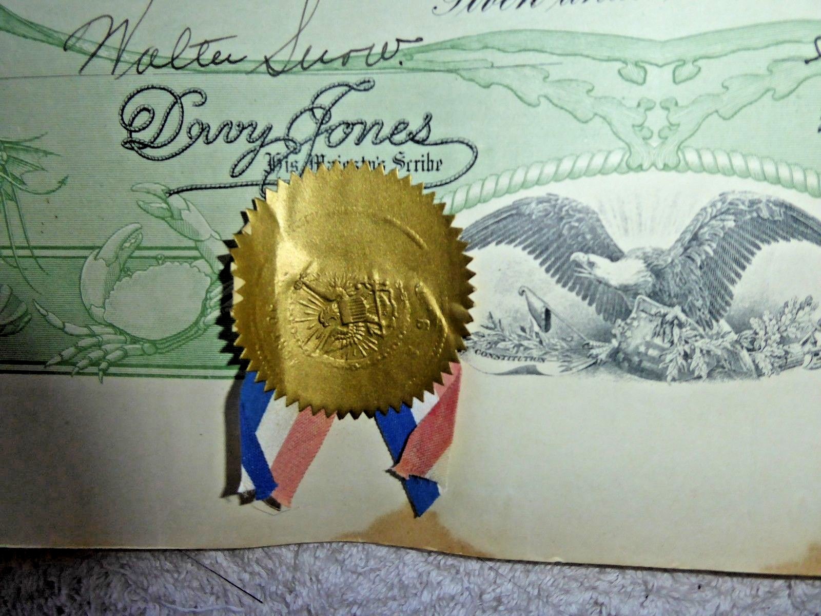 VINTAGE CERTIFICATE US NAVY USS DORSEY DOMAIN OF NEPTUNUS REX RAGING ...