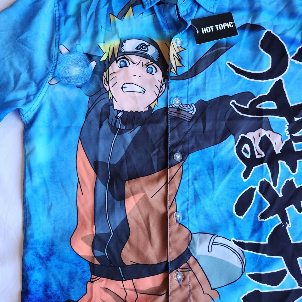 Naruto Shippuden Group Hot Topic Anime Blue All Over Print XS Button-up ...
