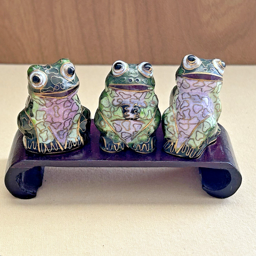 Vintage Chinese Cloisonné Frogs Set of 3 Miniatures with Stand | eBay