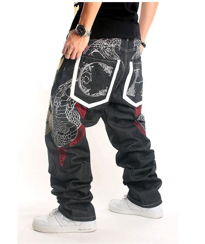Men's Skate Baggy Loose embroidery Rap Hip Hop Jeans Denim Trousers ...