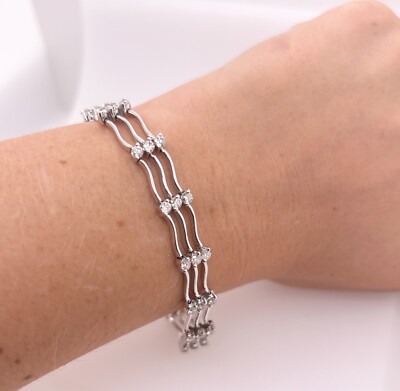 14K White Gold Diamond Three Row Wave Bracelet for Women 1.68ctw | eBay