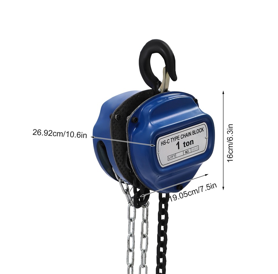 1 Ton 1000Kg Chain Block & Tackle Engine Lifting Hoist Pulley 4M Cable ...