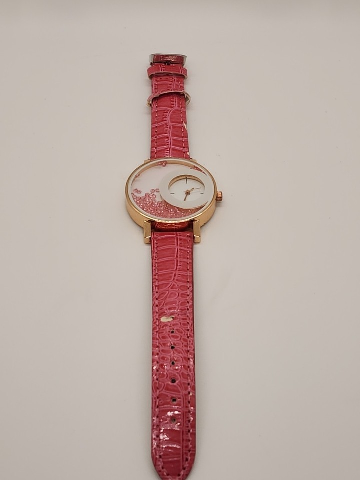 MXRE Pink Crystals W/ Pink Leather Strap Ladies Analog Wrist Watch New ...