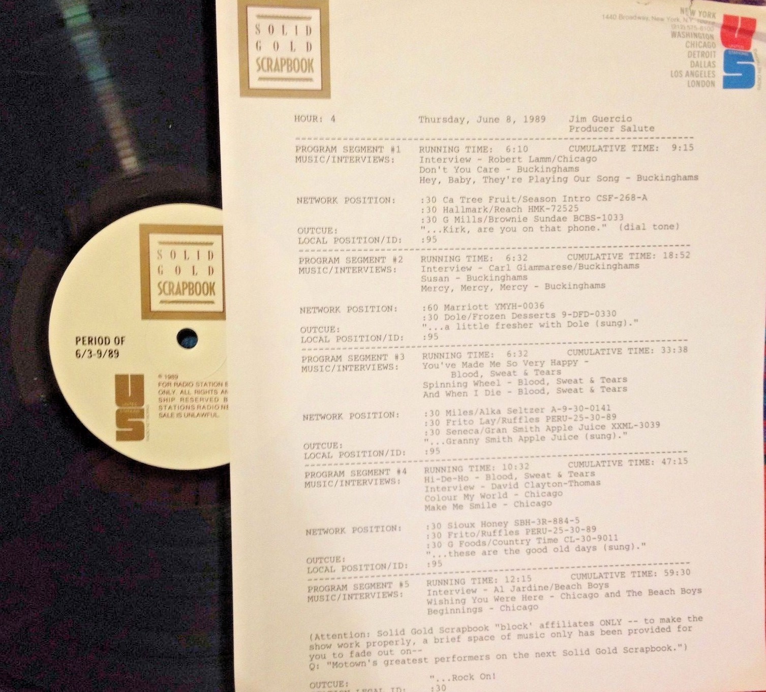 6/8/89 SOLID GOLD SCRAPBOOK SALUTES PRODUCER JIM GUERCIO, CHICAGO ...