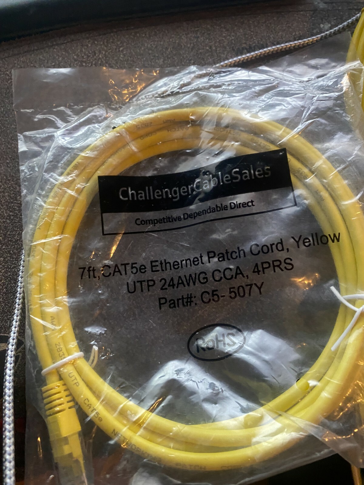 7 Ft, CAT5e Ethernet Patch Cord, Yellow. UTP 24AWG GCA, 4PRS. Part C5 ...