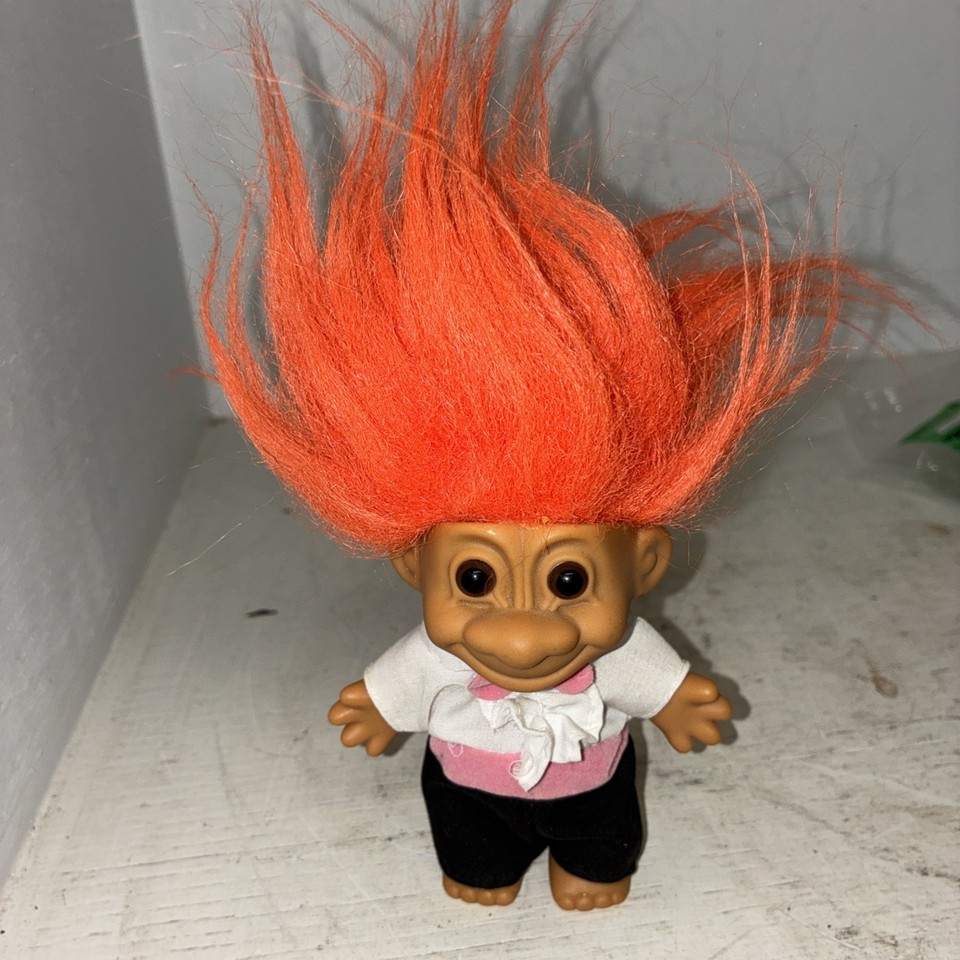 Russ Troll Doll Black with Pink Bowtie Tuxedo, Orange Hair Stickered No ...