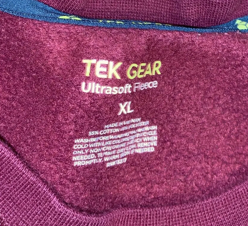 Tek-Gear Crew Neck Sweatshirt Ultra Soft Fleece Large L Maroon | eBay