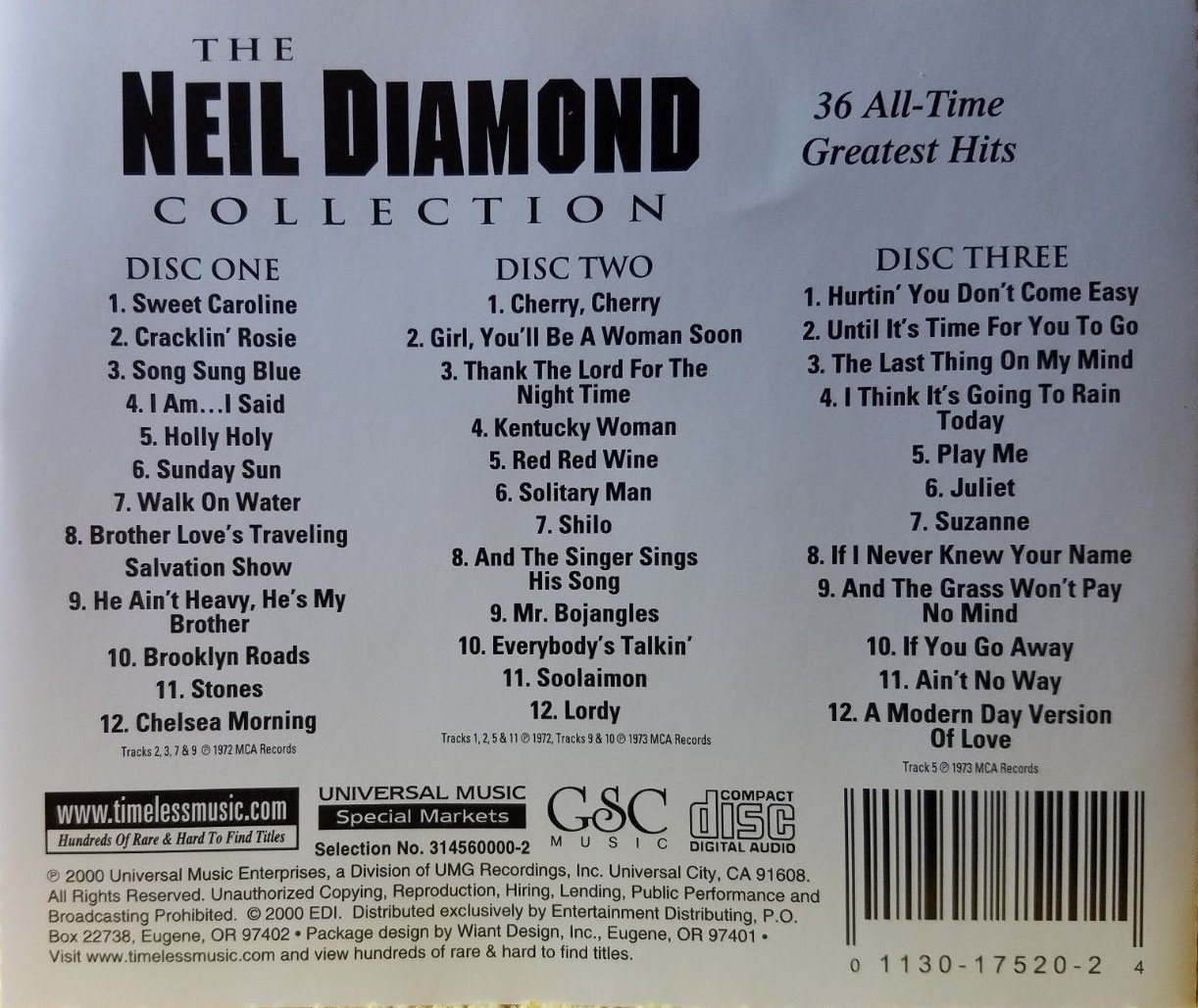 Neil Diamond Collection of Classics 36 Greatest Hits Longbox for sale ...