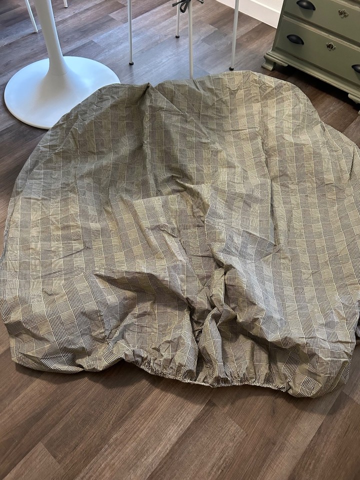 Echo Revman beige black plaid cotton percale flat bed sheet Queen nwop ...