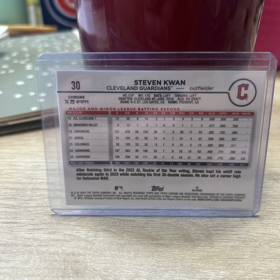 2024 Topps Chrome Steven Kwan Green Pulsar Refractor /99! Cleveland ...