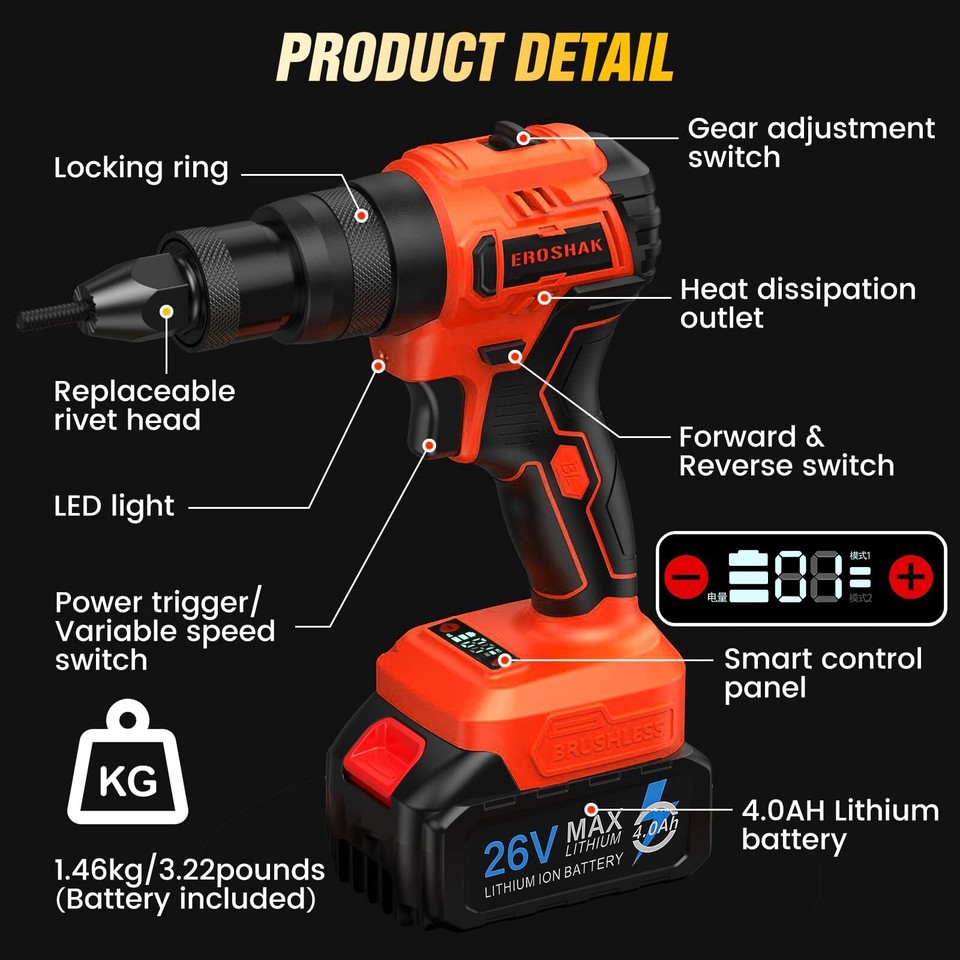 Cordless Pop Rivet Tool Rivet Nut Gun Rivnut Setting Nut Setter Blind ...
