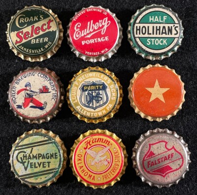 9 UNUSED CORK BEER BOTTLE CAPS CROAK'S SELECT EULBERG HOLIHAN'S HOLLEN ...