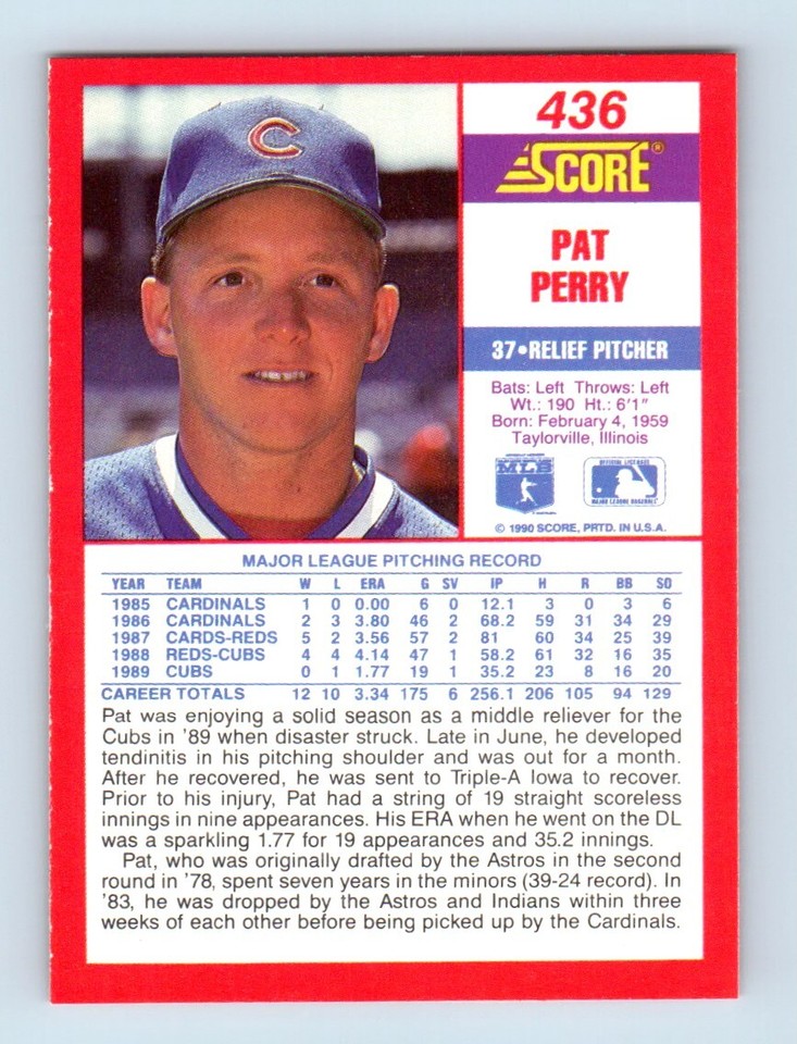 1990 Score Pat Perry Chicago Cubs #436 | eBay