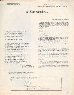 Récitation A Cassandre - Ronsard - 1959 | eBay