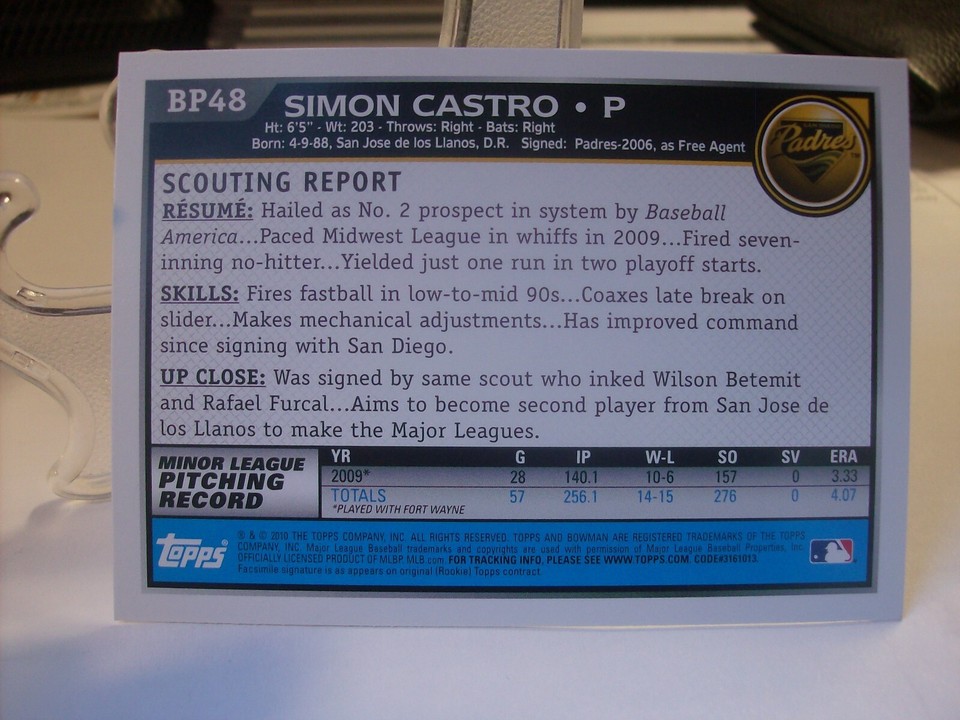 2010 Bowman Prospects #BP48 - Simon Castro - San Diego Padres 10-840 | eBay