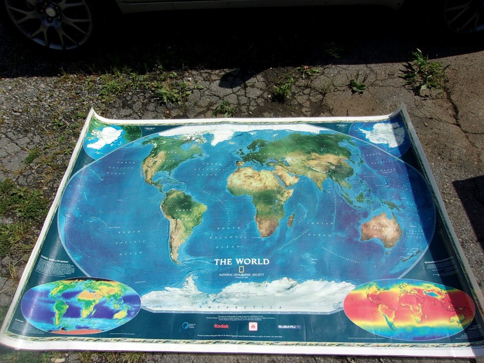 Vintage- Used- 2 sided World Map- National Geographic- Measures 89 x 98 ...