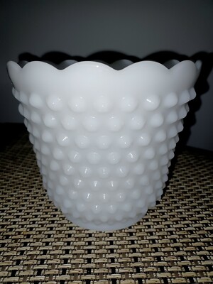 Vintage Fire King Milk Glass Hobnail Dots Dashes Flowerpot Planter Vase ...