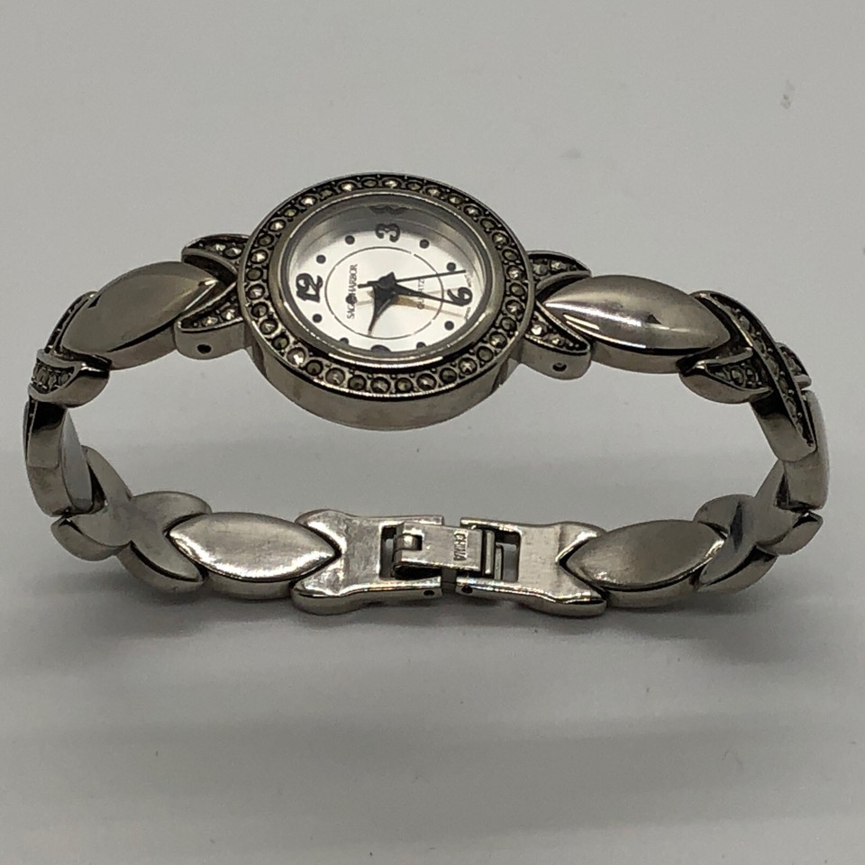 Sag Harbor Silvertone Ladies Quartz Watch ~ Black Stones ~ New Battery ...