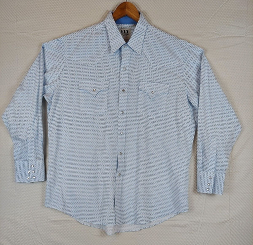 Ely Cattleman XL Western Shirt Mens White Blue Micro Geomitric Print Pearl Snap | eBay