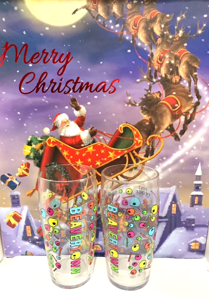 2 x Brand new Beavertown Neck Oil pint glasses skull and bones design ...