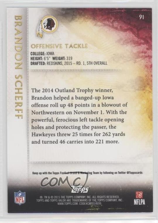 2015 Topps Valor Glory /99 Brandon Scherff #91 Rookie RC | eBay