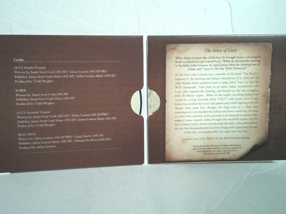 Julian Lennon & James Scott Cook Lucy 2009 Julian Lennon ASCAP Digipak ...