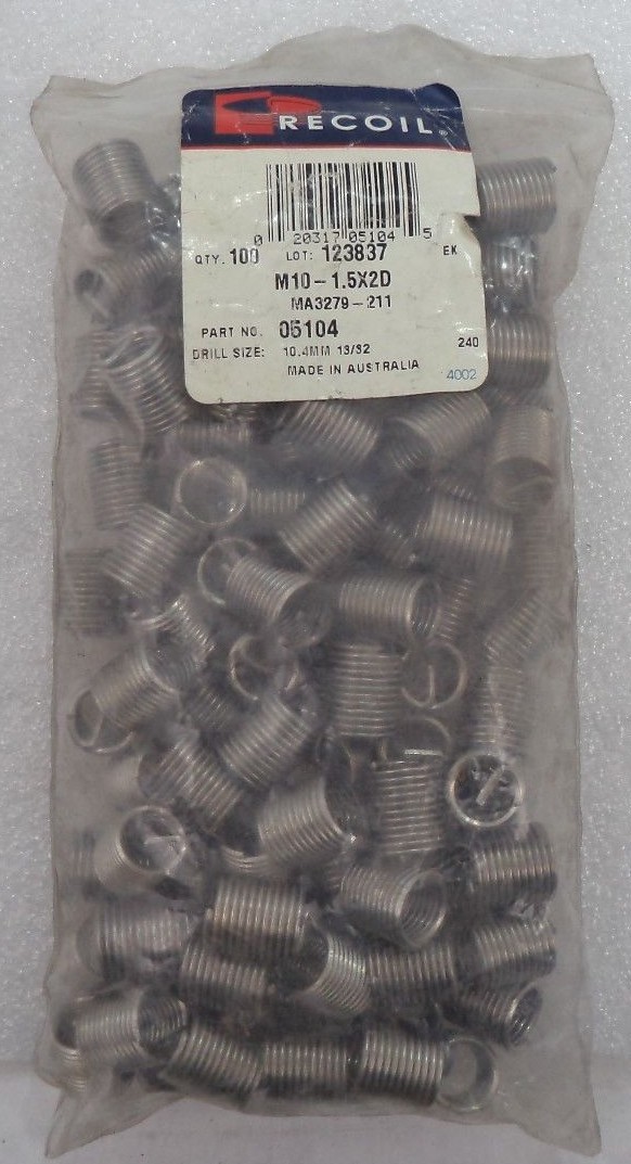 RECOIL BAG OF 100 THREAD REPAIR INSERTS DRILL SIZE 10.4MM 13/32 P/N M10 ...