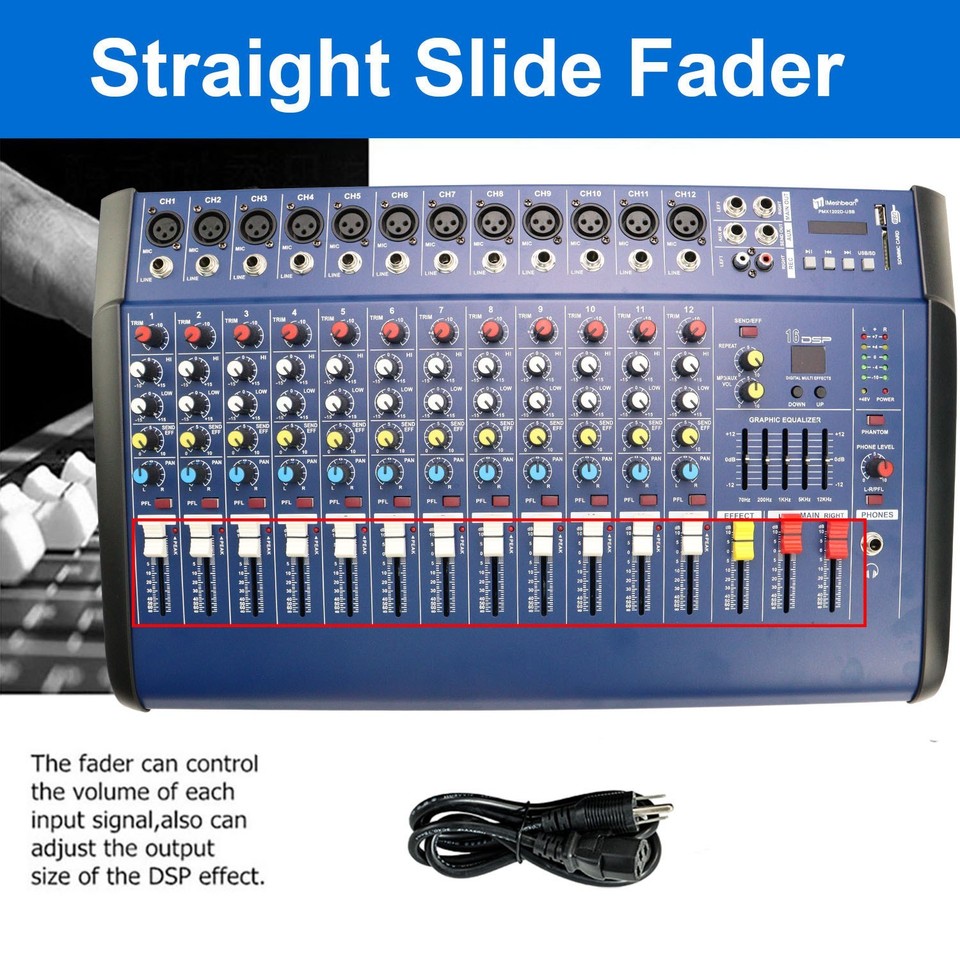 12 Channel 2000W Professional Powered Mixer Power Mixing Amplifier Amp ...