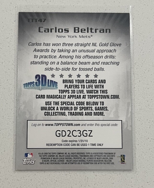 2009 Topps ToppsTown Redemption Code Cards Carlos Beltran #TTT47 Mets ...