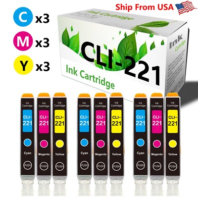 (9PK,3C3M3Y) CLI 221 Ink Cartridge CLI-221 for PIXMA MX870 PMFP1 ...
