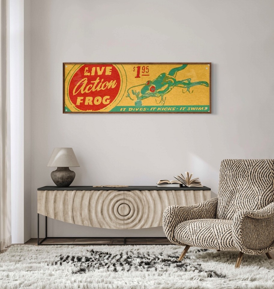 LIVE ACTION FROG FISHING LURE TIN SIGN 11x4 inch DIVES KICKS SWIM BASS ...