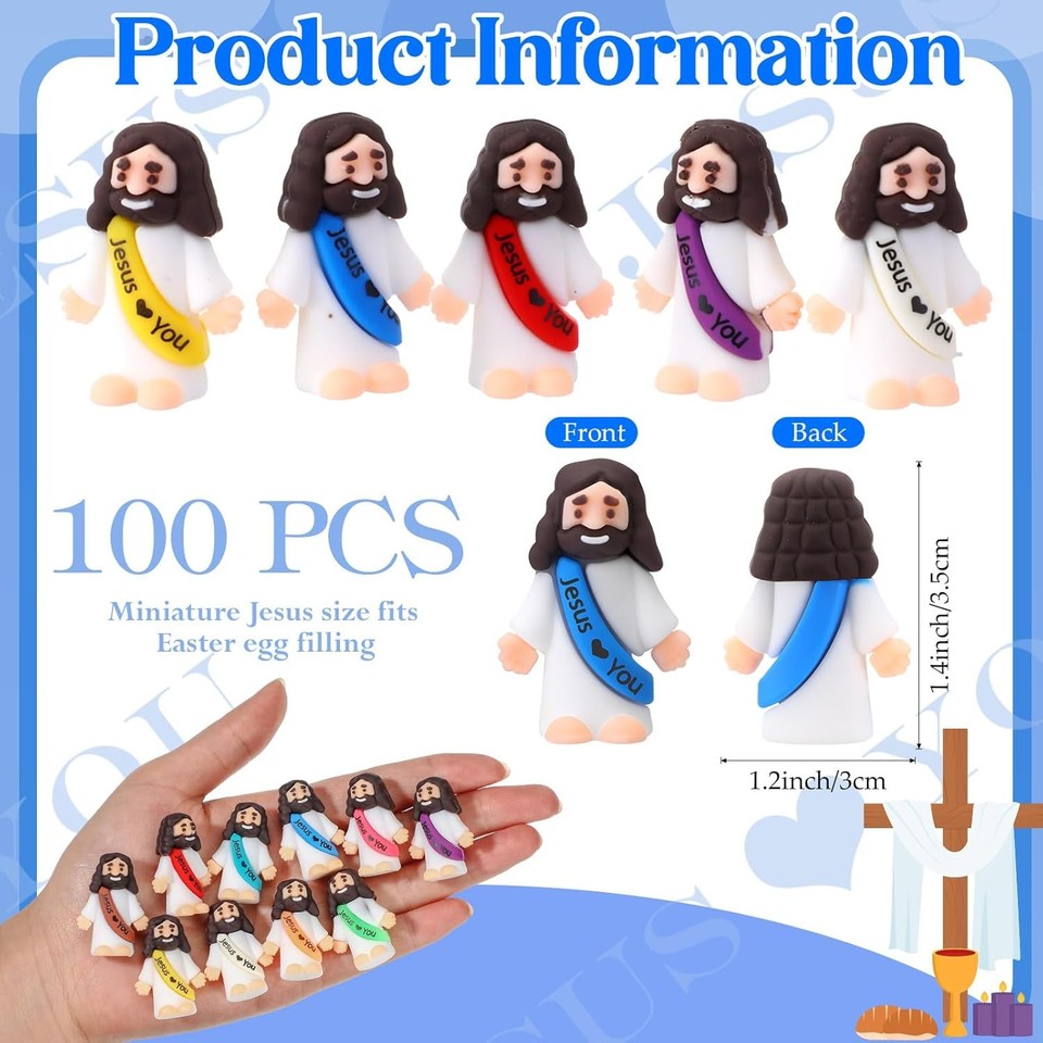 100 Pcs Little Jesus Figures Mini Rubber Jesus Toys Jesus Love You ...