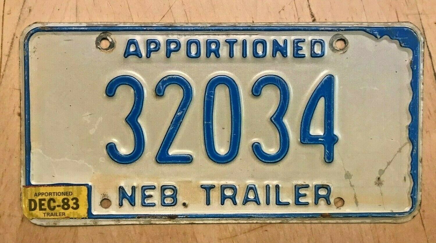 1983 NEBRASKA APPORTIONED TRAILER SEMI IRP PRO RATE LICENSE PLATE ...