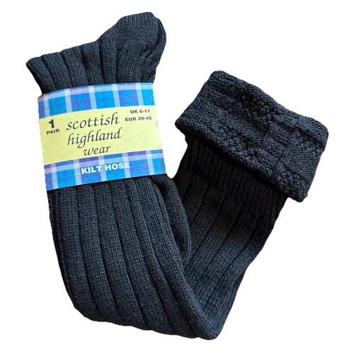 Mens KILT SOCKS BLACK Rich WOOL Blend Traditional Long Hose FAST POST ...