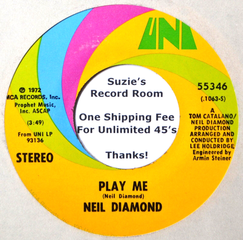 Neil Diamond Play Me 70's Classic Pop Rock EX+/Strong VG 45 7" Vinyl ...