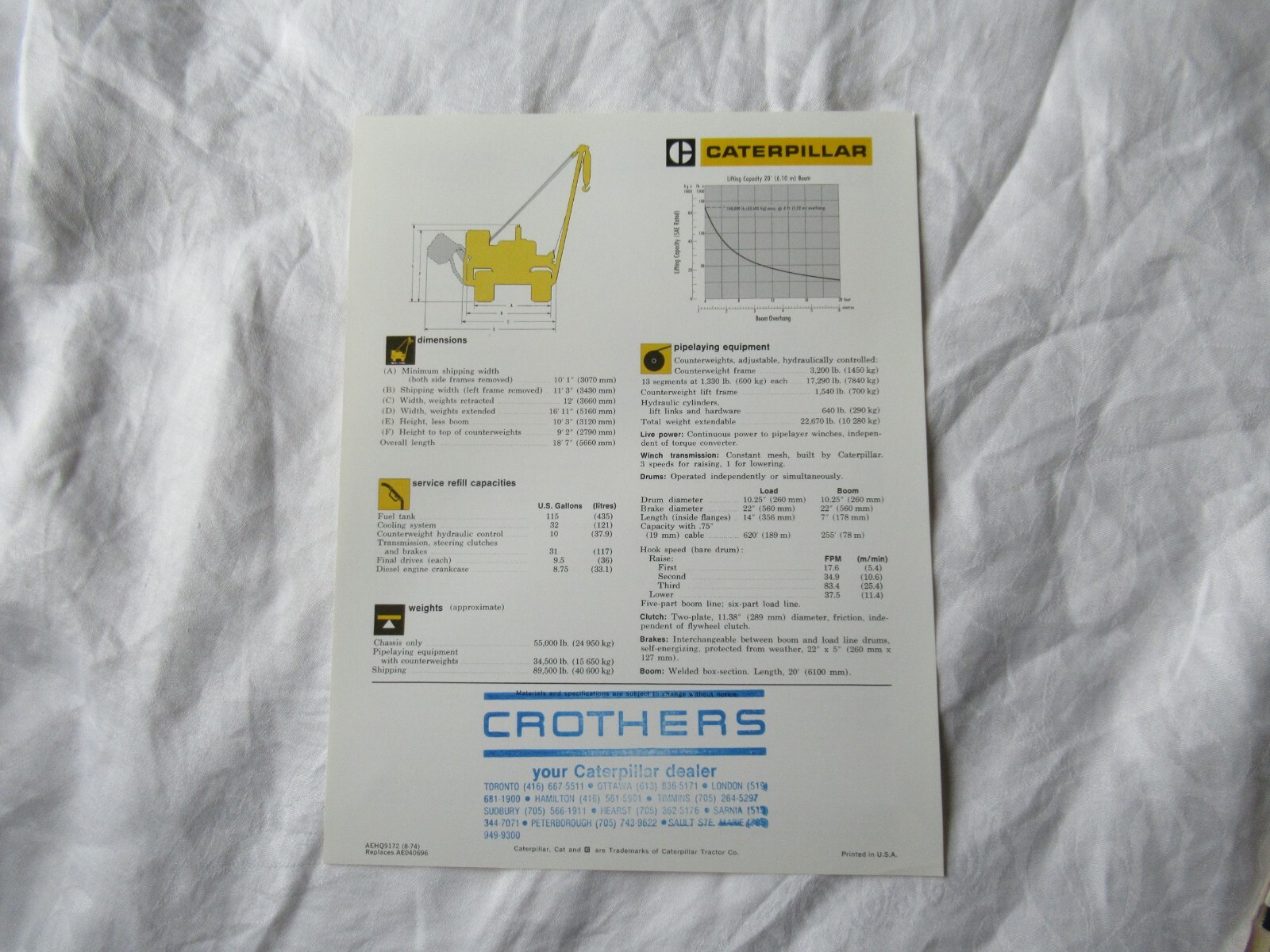 Caterpillar CAT 583K pipelayer specification sheet brochure | eBay