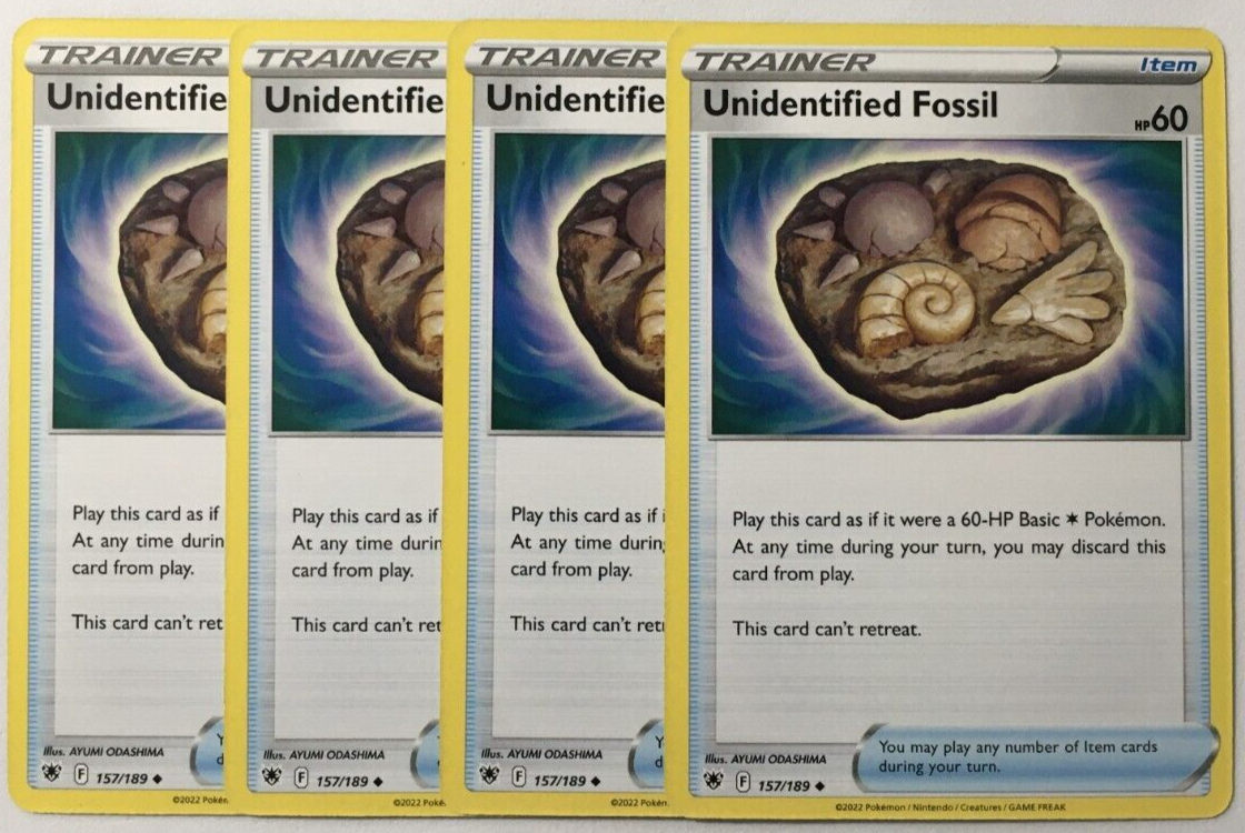 POKEMON 4X UNIDENTIFIED FOSSIL 157/189 ASTRAL RADIANCE UNCOMMON TRAINER ...