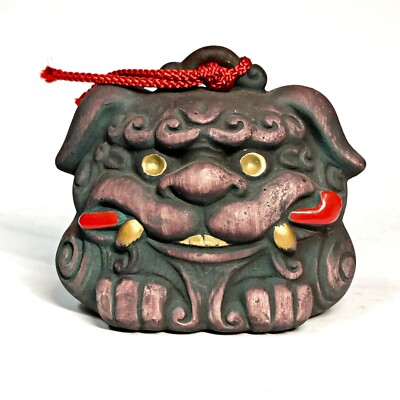 Japanese Clay Bell Dorei Okinawa Shisa Foo Lion Dog Art Oni Head Mask ...