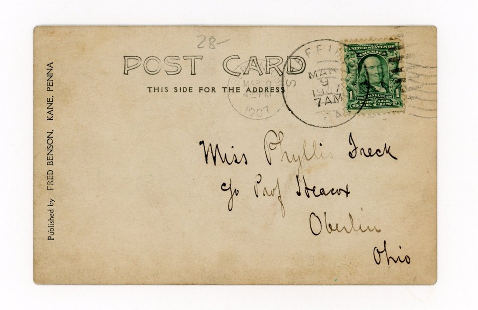 Postcard RPPC Sheffield PA to Oberlin Ohio 1907 Freck Winter Snow | eBay