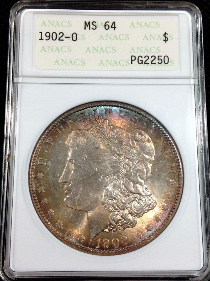 1902 O Morgan Silver Dollar MS 64 ~OLD ANACS HOLDER~ Color Toning ANACS ...