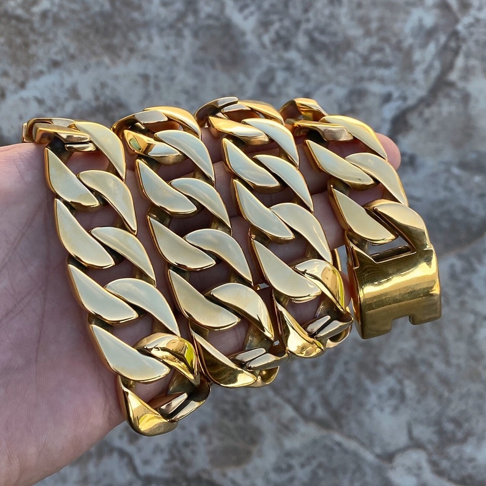 Huge Cuban Link Chain 316L Stainless Steel Gold Plated 25MM Thick 28 ...