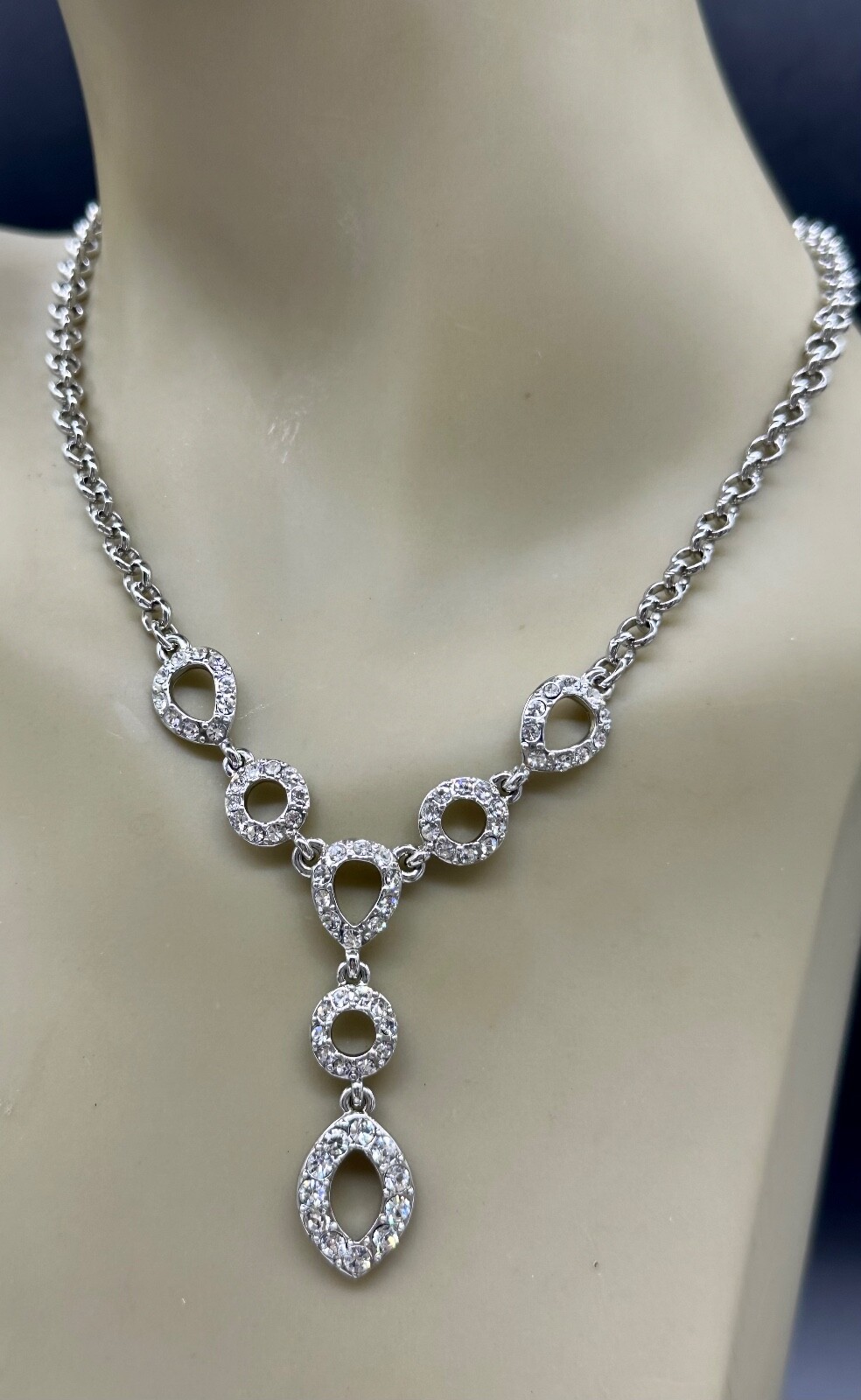 SILVER PLATED DIAMANTE TEAR DROP CHAIN NECKLACE BIJOUX TERNER SIGNED 20 ...