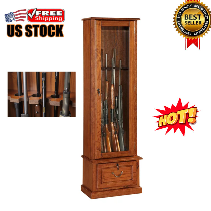 Classics 8 Gun Key Lock Wooden Storage Display Cabinet Organizer Home ...
