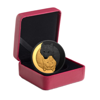 2021 Canada $20 Fine Silver Black & Gold Grey Wolf Coin in Case with ...
