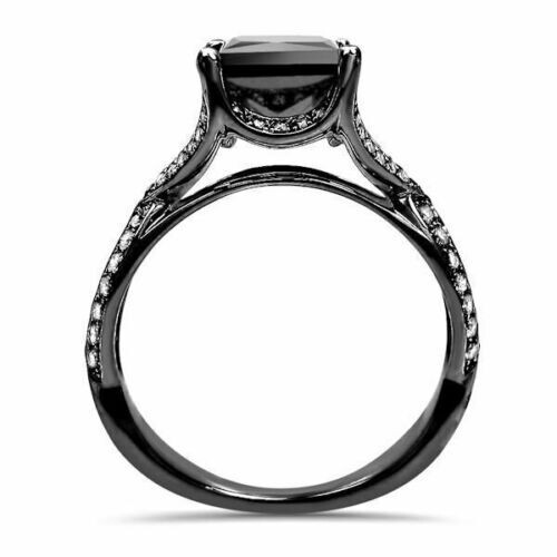 2.00 Ct Princess Lab-Created Black Diamond Engagement Ring 14K Black ...