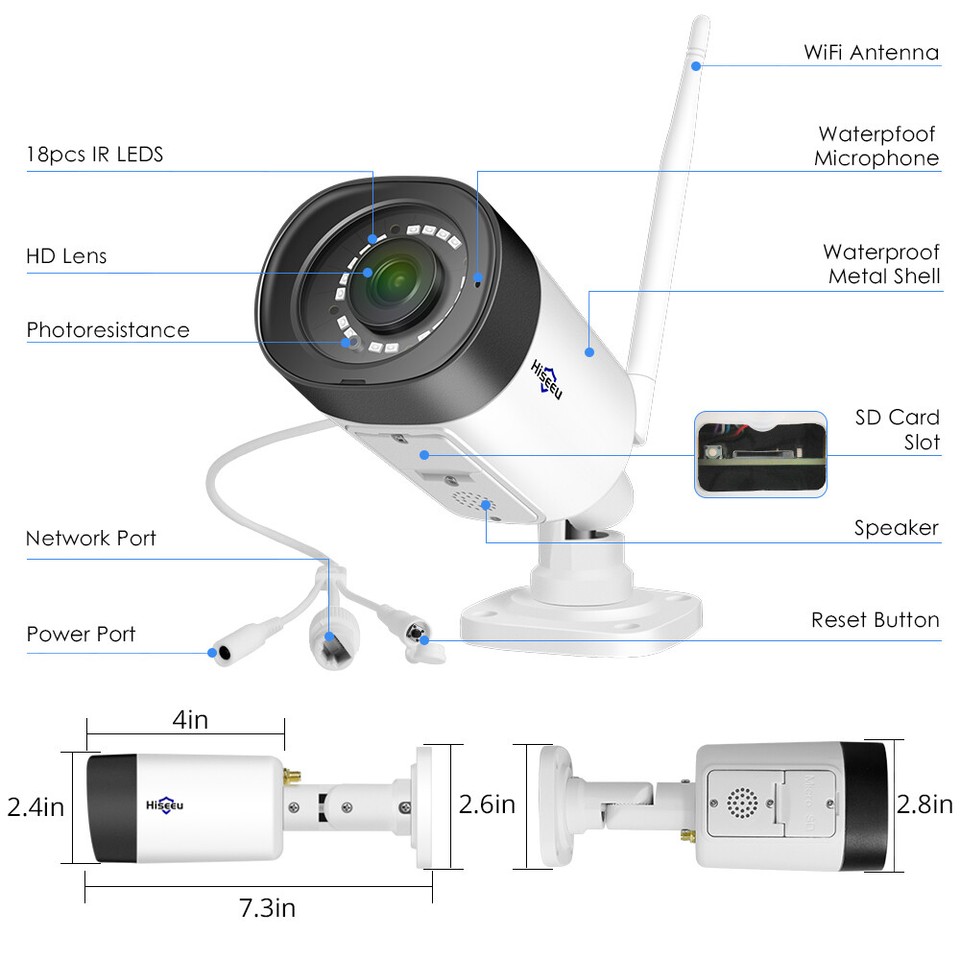Hiseeu 5MP 10CH W/ 12" Monitor Wireless Wifi Security Camera System ...