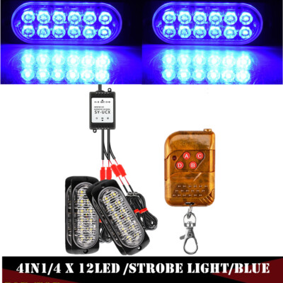 4x Blue 12LED Car Truck Emergency Hazard Flash Strobe Light Dash ...